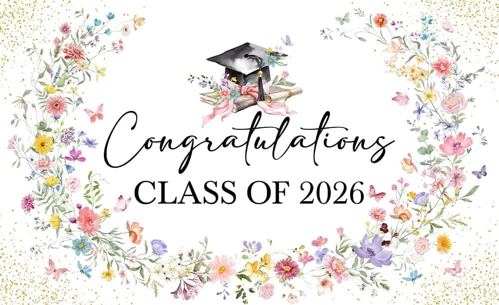 Congratulations Class of 2026 Backdrop Wildflower Graduation Background ...