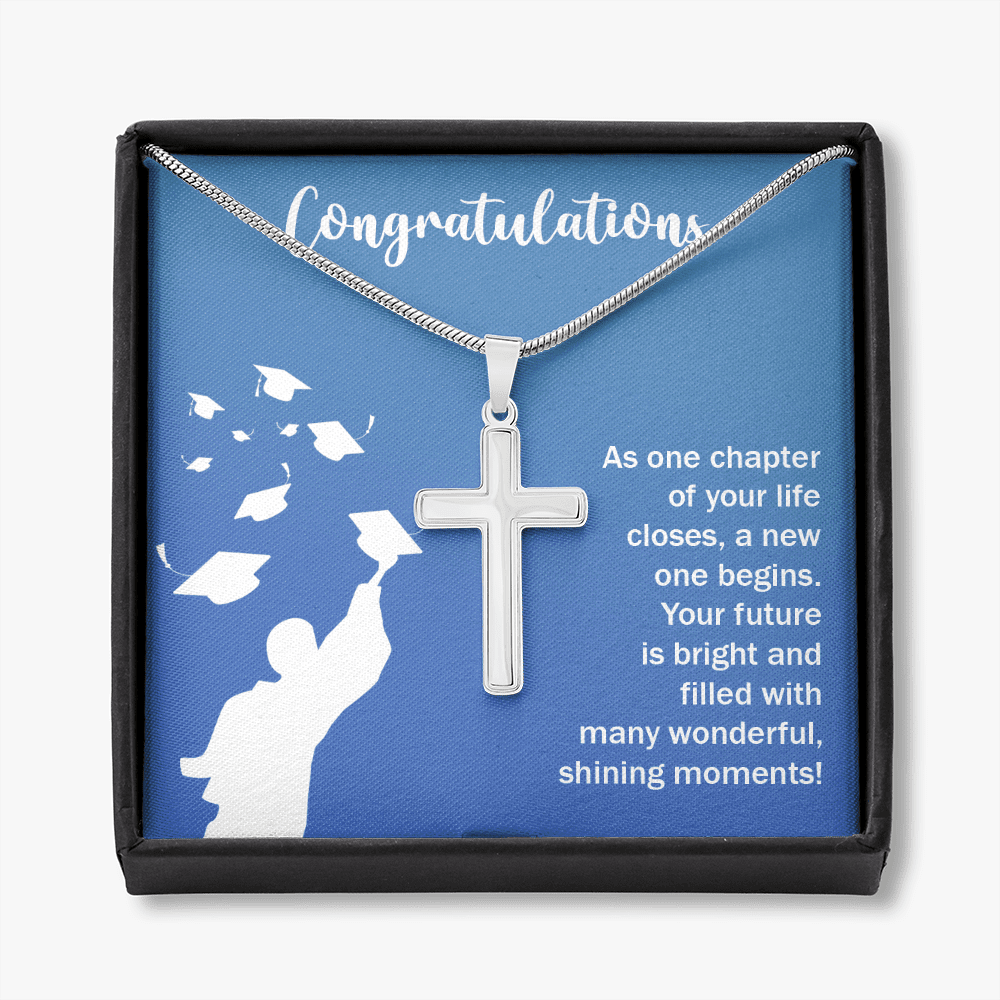 Congratulations Class Graduation Message Cross Card Necklace w ...