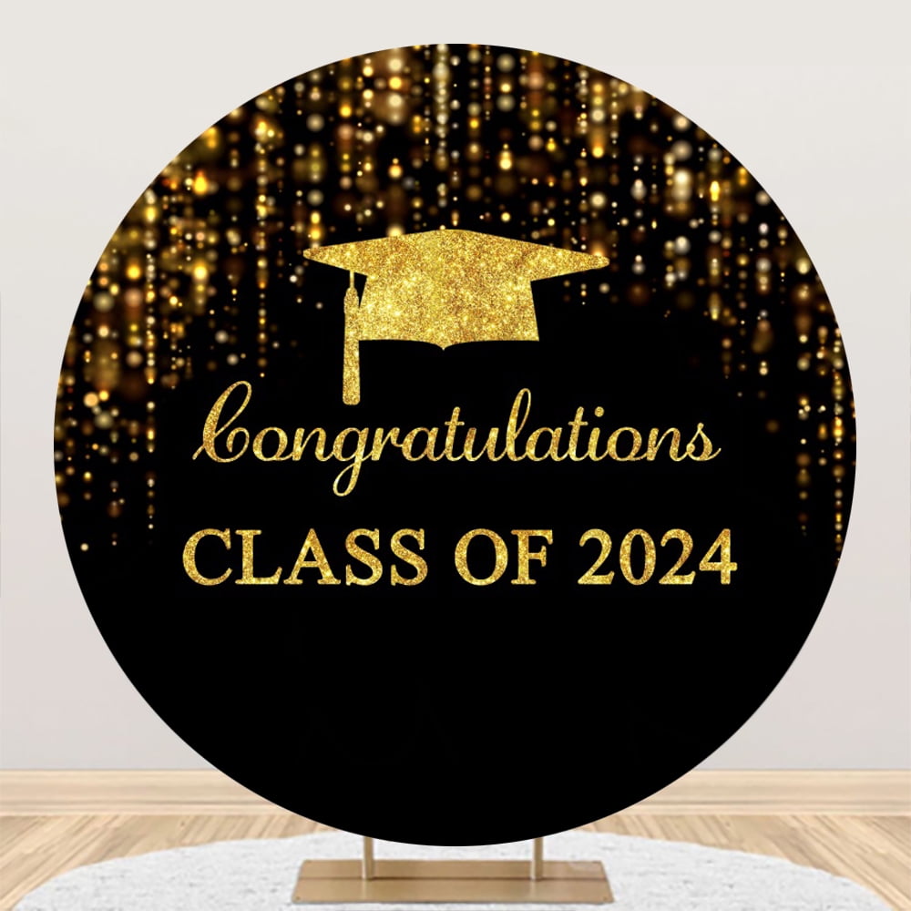 Congratulations Class of 2024 Round Backdrop Cover Gold Glitter ...