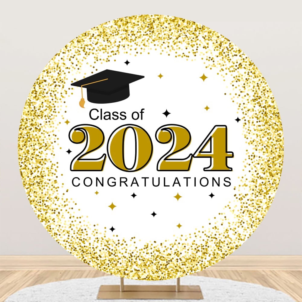 Congratulations Class of 2024 Round Backdrop Cover Gold Glitter ...