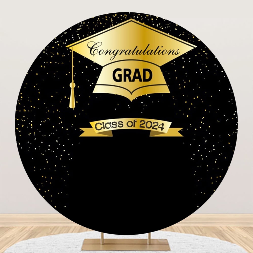 Congratulations Class of 2024 Round Backdrop Cover Gold Glitter ...