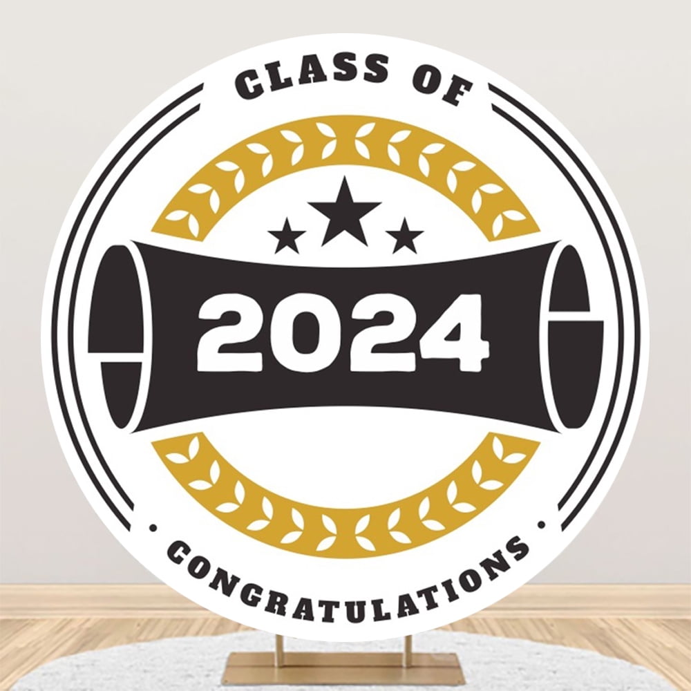 Congratulations Class of 2024 Round Backdrop Cover Gold Glitter ...