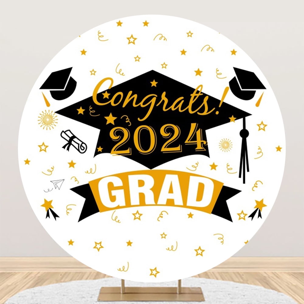 Congratulations Class of 2024 Round Backdrop Cover Gold Glitter ...