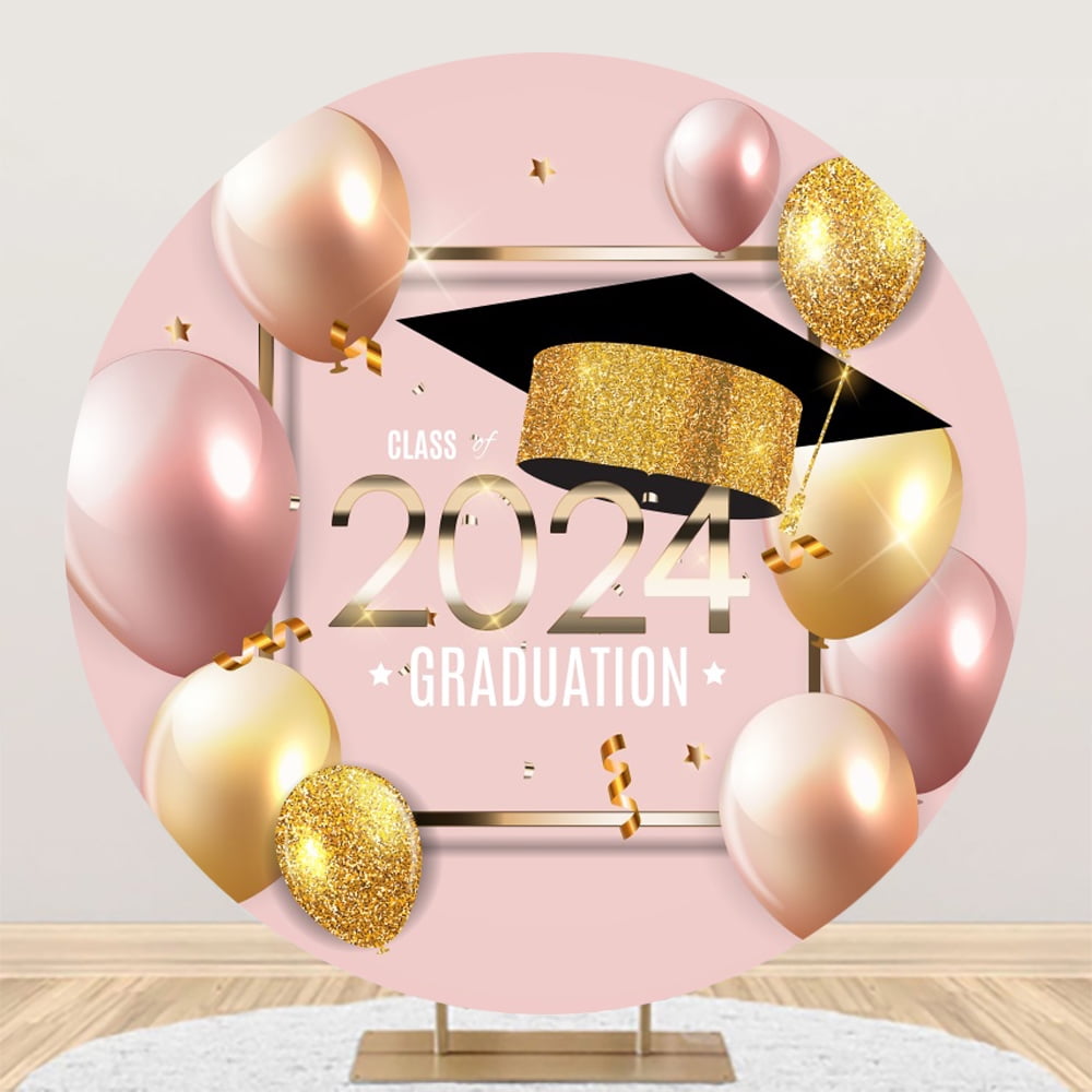 Congratulations Class of 2024 Round Backdrop Cover Gold Glitter ...