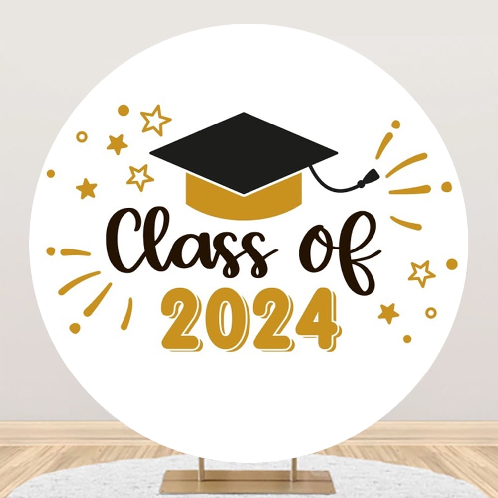Congratulations Class of 2024 Round Backdrop Cover Gold Glitter ...