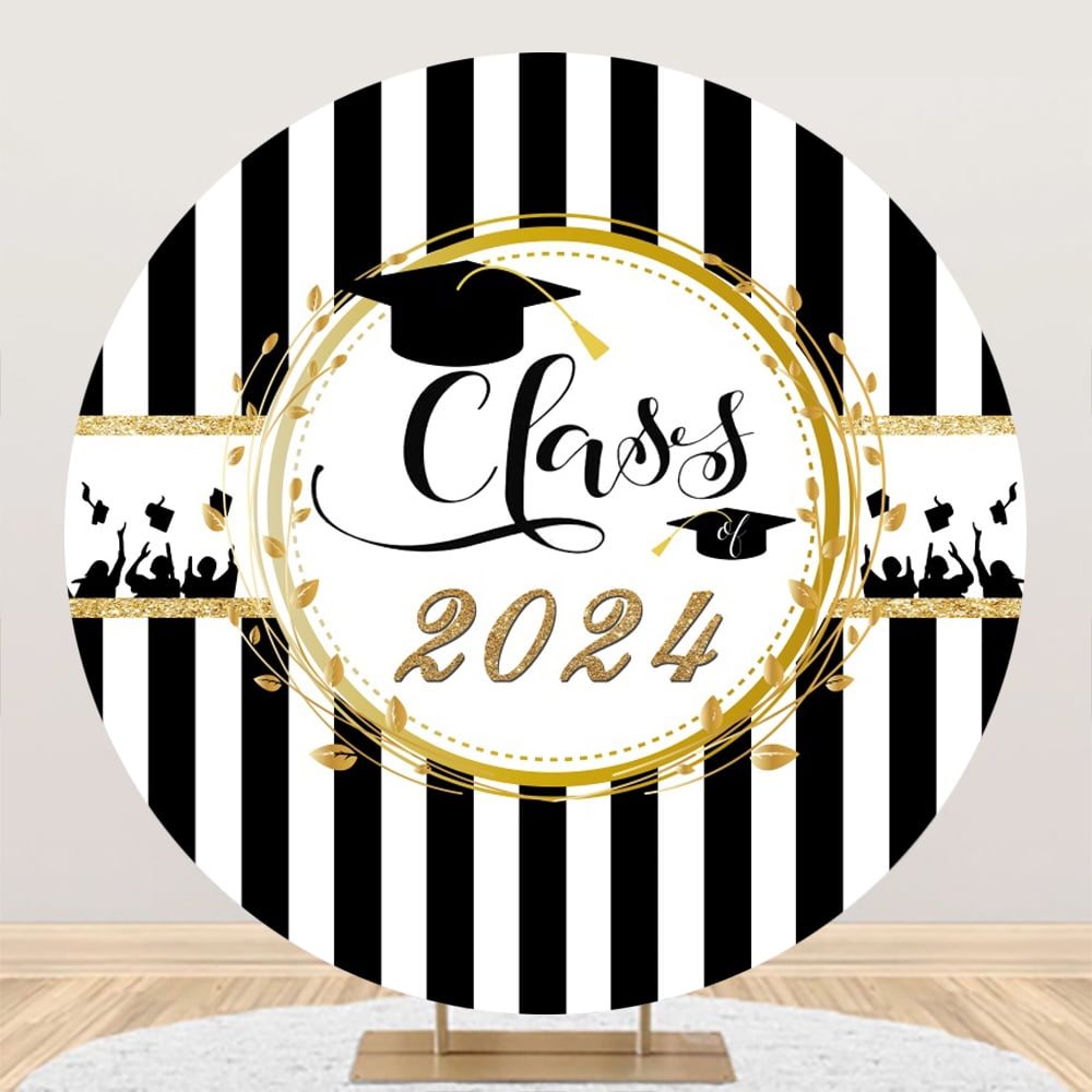 Congratulations Class of 2024 Round Backdrop Cover Gold Glitter ...