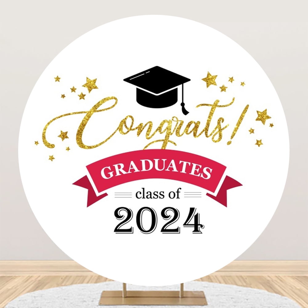 Congratulations Class of 2024 Round Backdrop Cover Gold Glitter ...