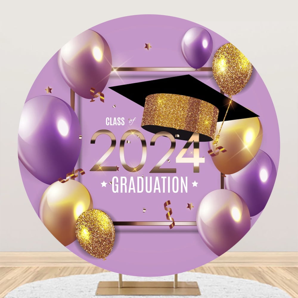 Congratulations Class of 2024 Round Backdrop Cover Gold Glitter ...