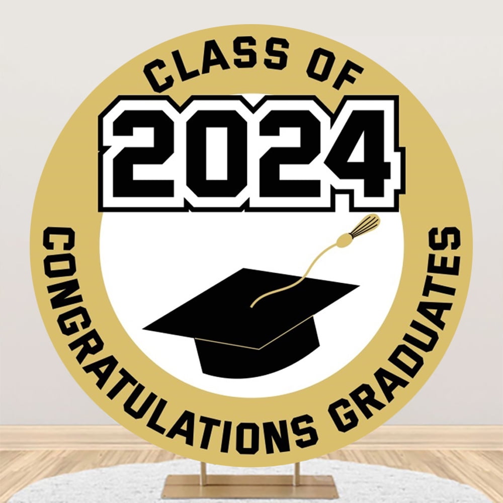 Congratulations Class of 2024 Round Backdrop Cover Gold Glitter ...