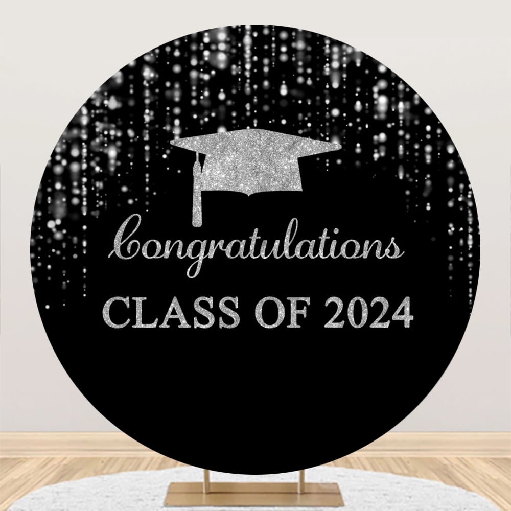 Congratulations Class of 2024 Round Backdrop Cover Gold Glitter ...