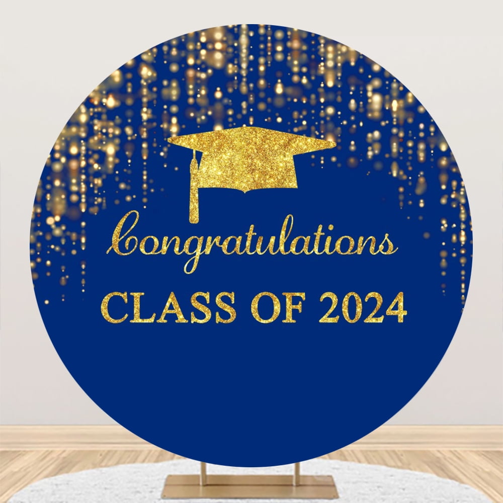 Congratulations Class of 2024 Round Backdrop Cover Gold Glitter ...