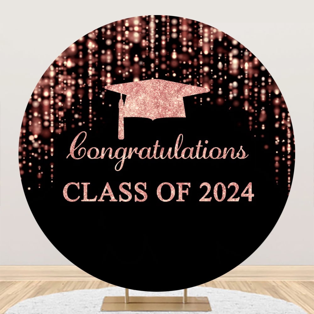 Congratulations Class of 2024 Round Backdrop Cover Gold Glitter ...