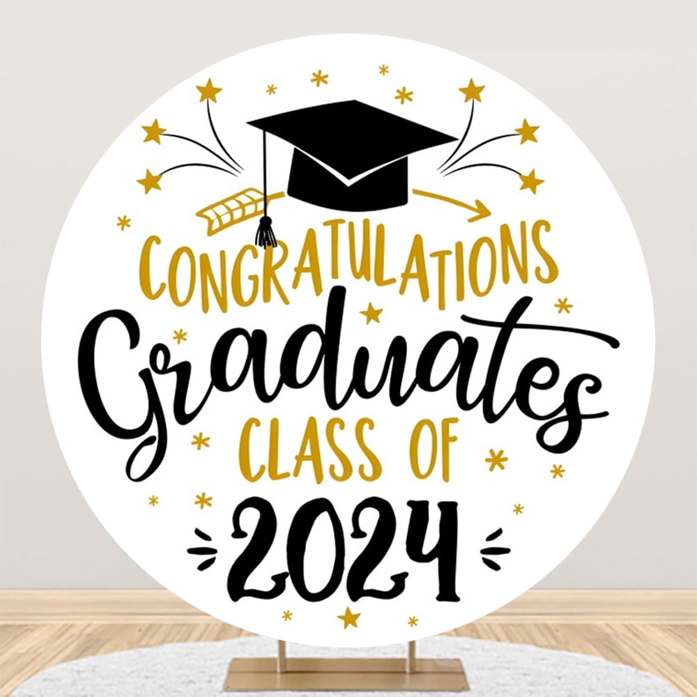 Congratulations Class of 2024 Round Backdrop Cover Gold Glitter ...