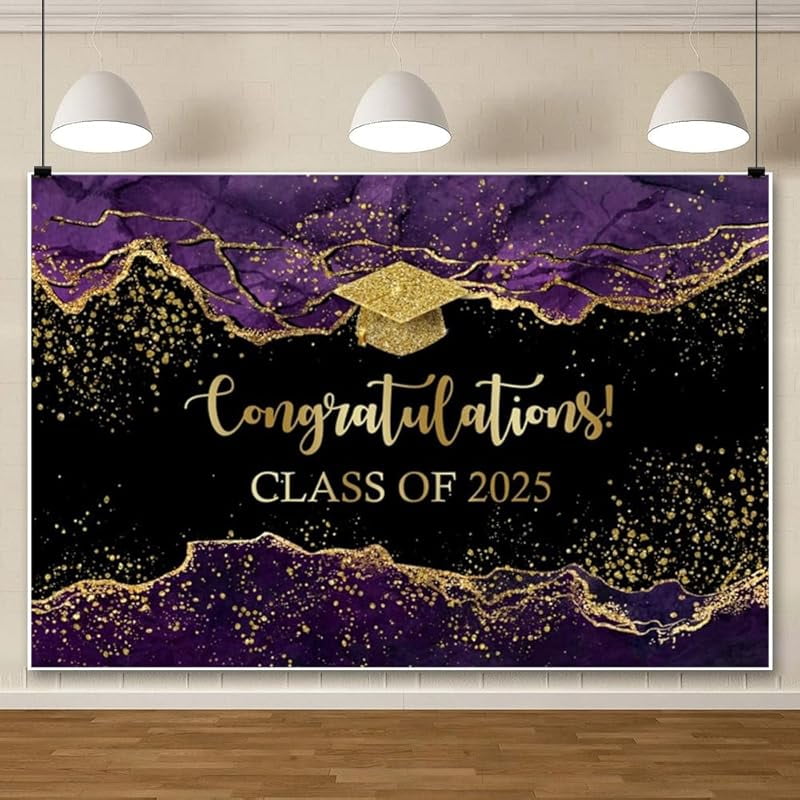 Congratulations Class of 2025 Backdrop Gold Purple Texture Graduate ...
