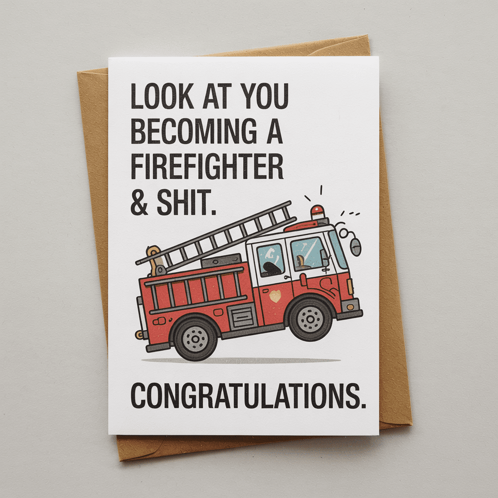 Congratulations Firefighter Greeting Card - Humorous Design, Blank ...
