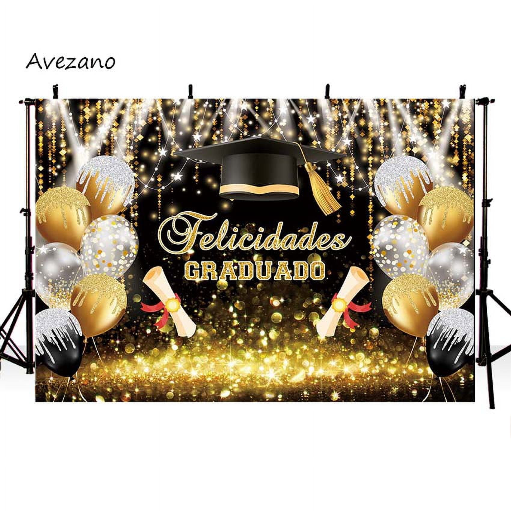 Congratulations Ggraduation Backdrop Party Poster Gold Balloon Ribbons ...