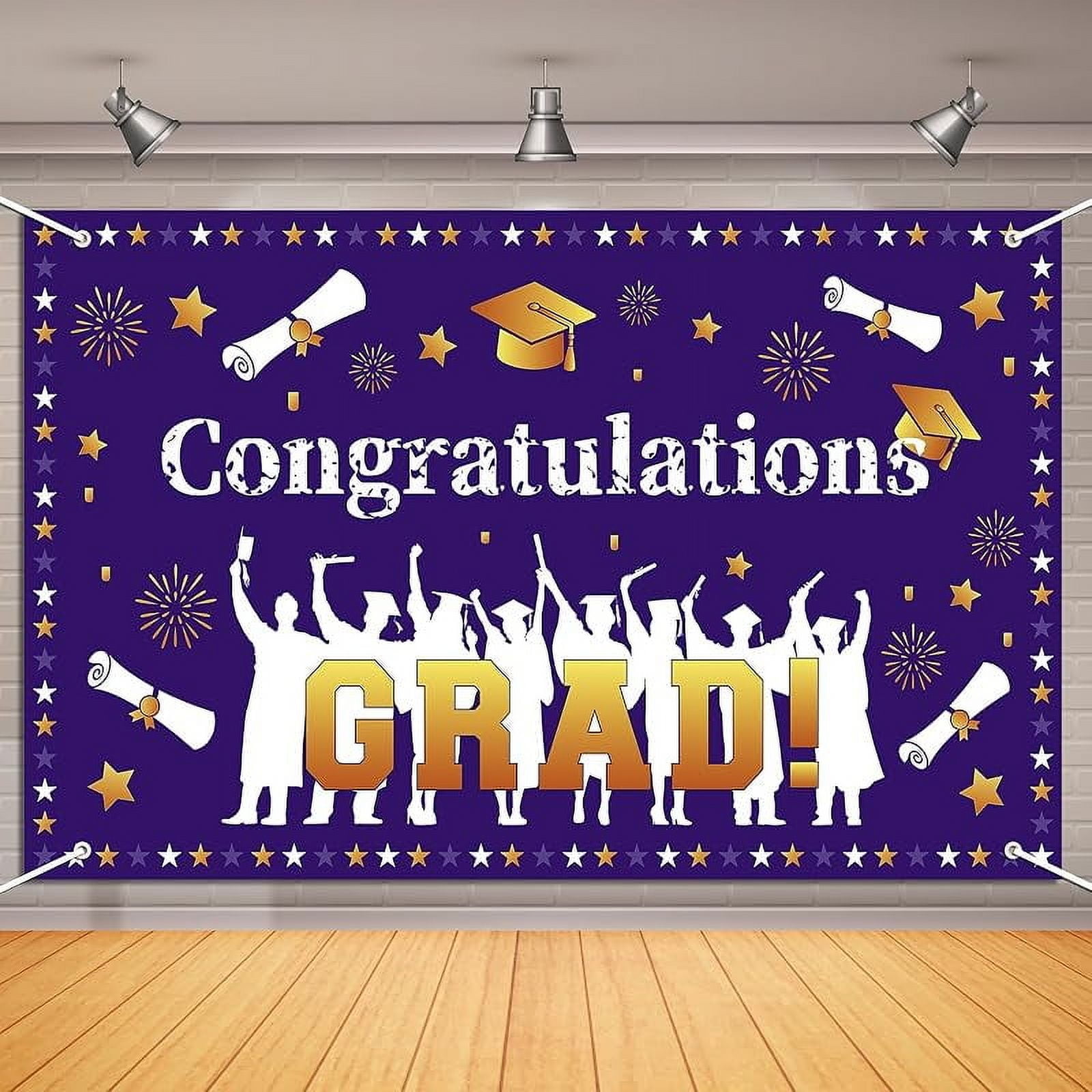 Congratulations Grad Backdrop Banner Graduation Background Black Gold ...