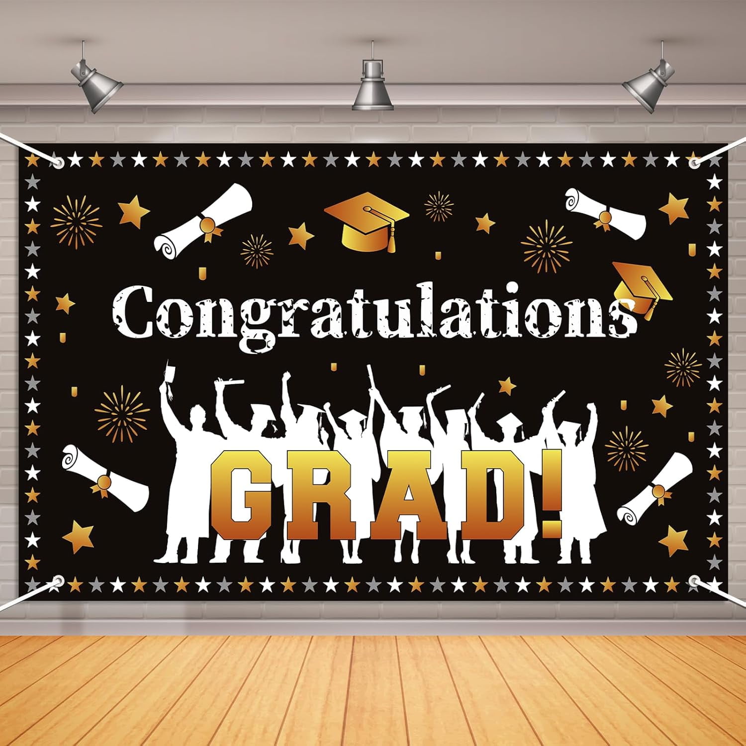 Congratulations Grad Backdrop Banner Graduation Background Black Gold ...