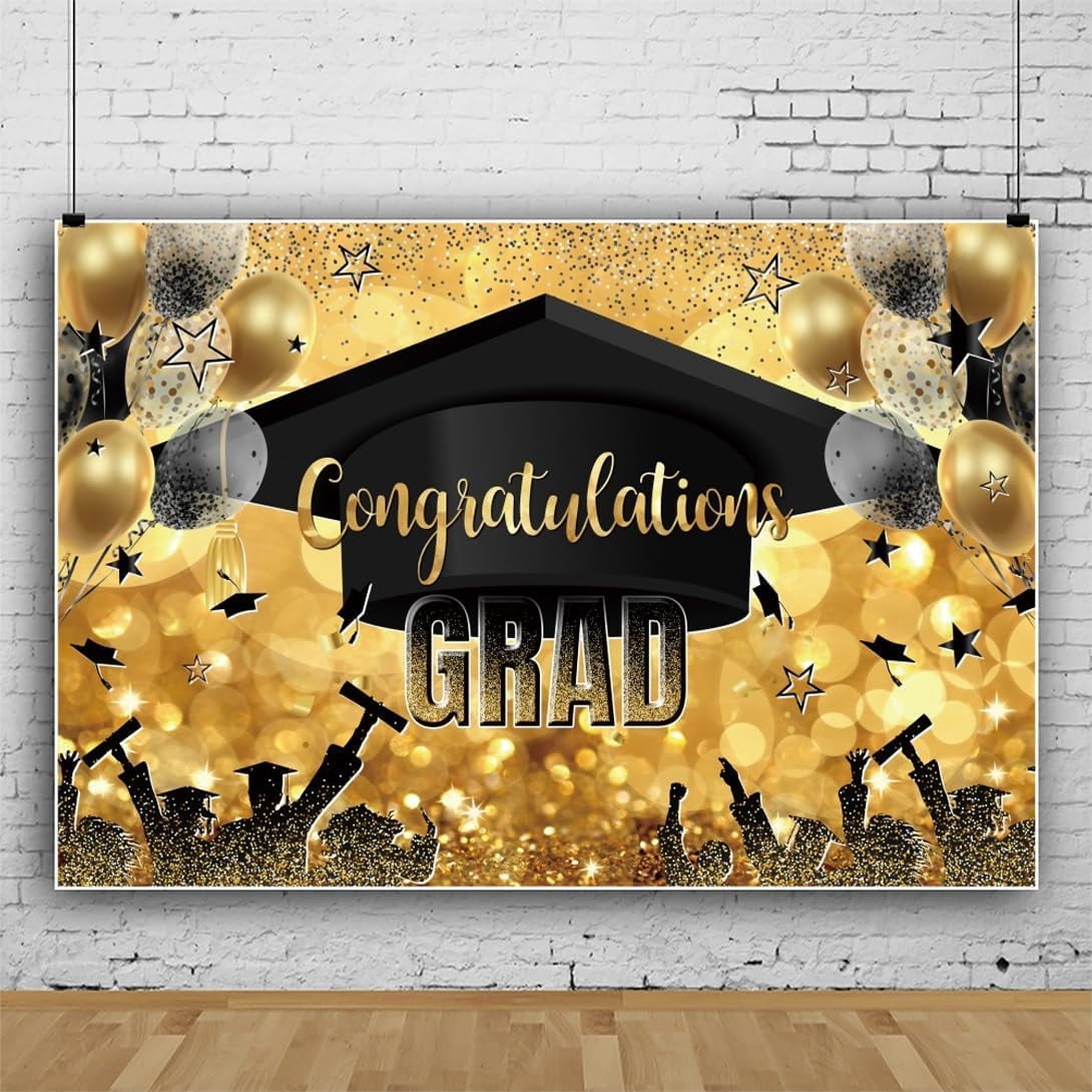 Congratulations Grad Backdrop Black and Gold Class of 2024 Backdrop ...