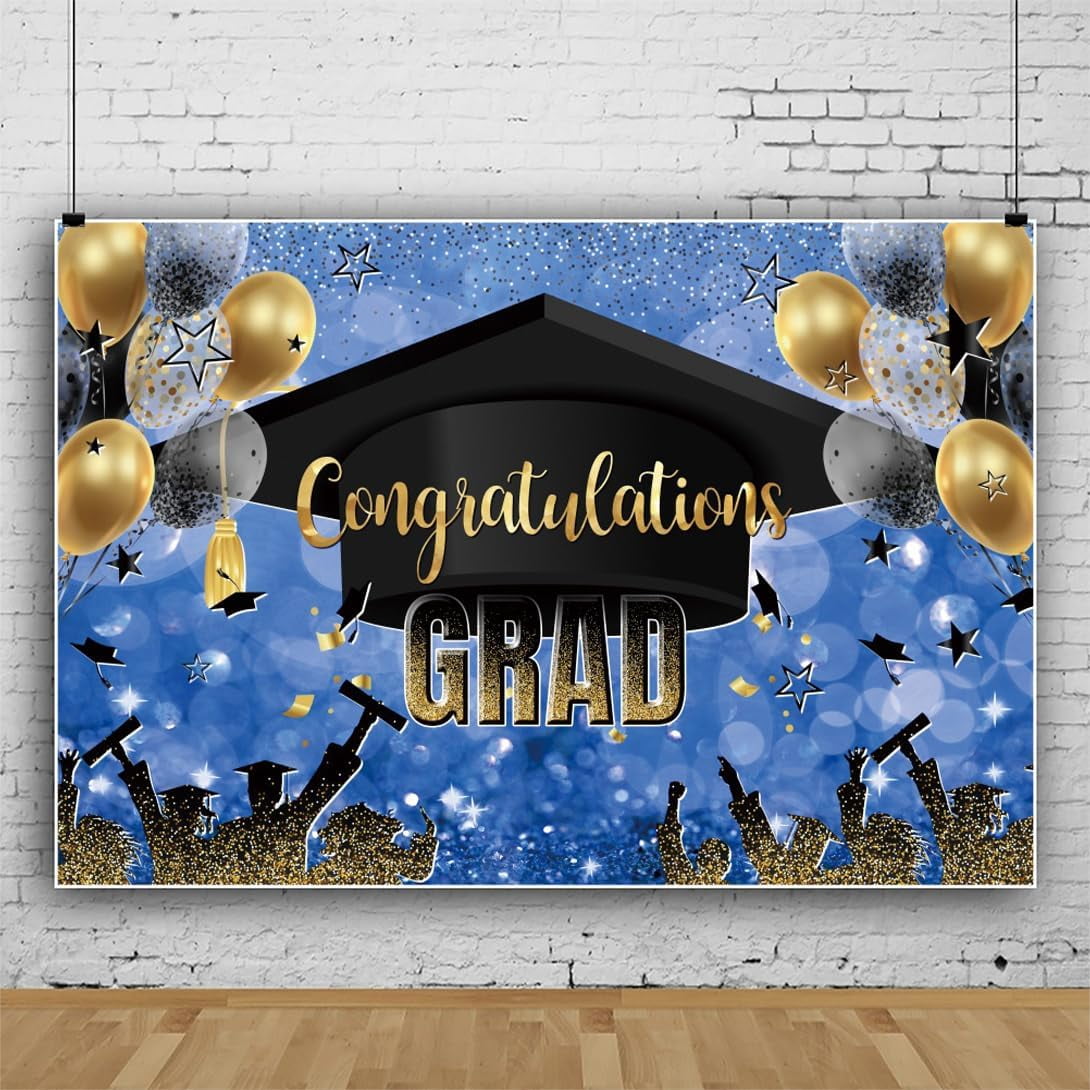 Congratulations Grad Backdrop Blue Black and Gold Class of 2024 ...