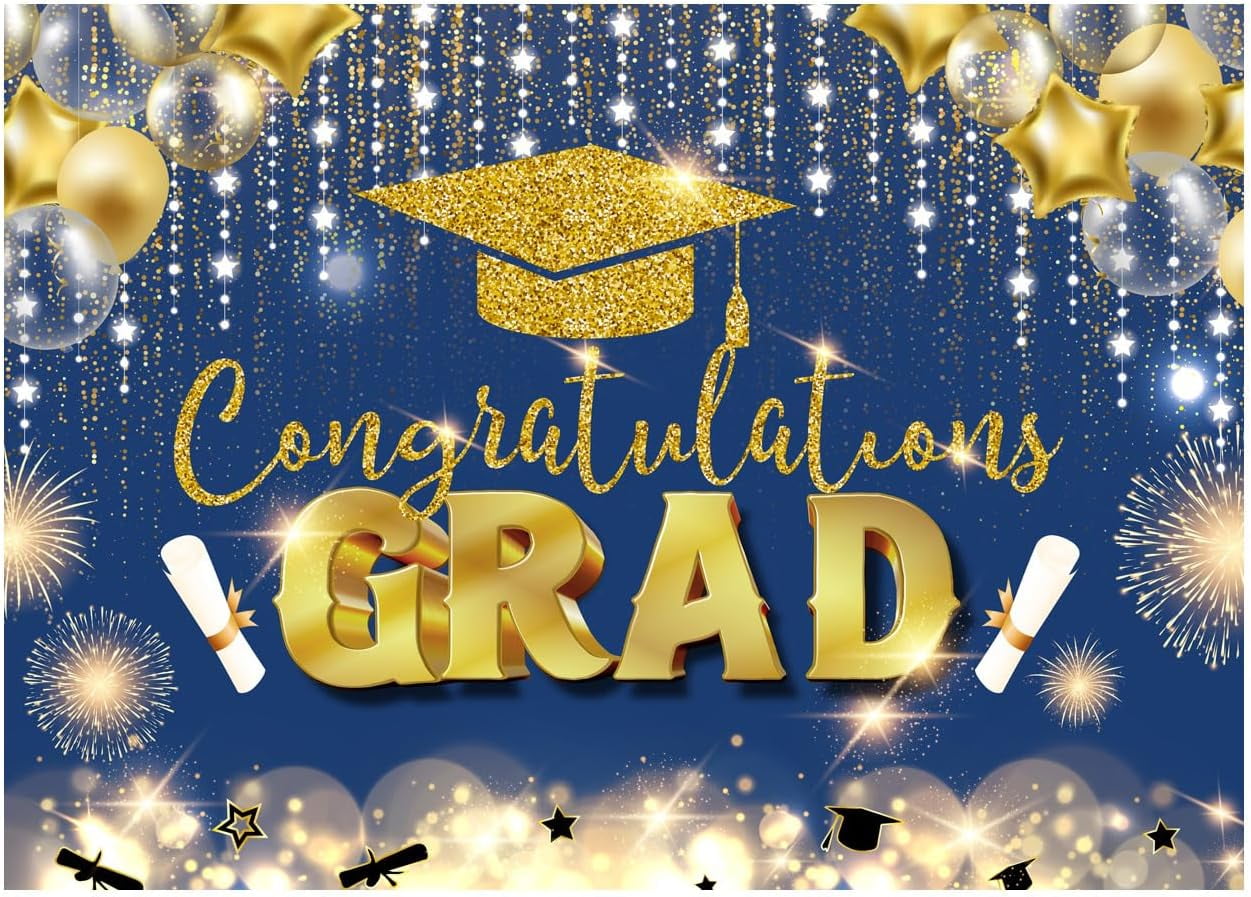 Congratulations Grad Backdrop Blue and Gold Graduation Photography ...