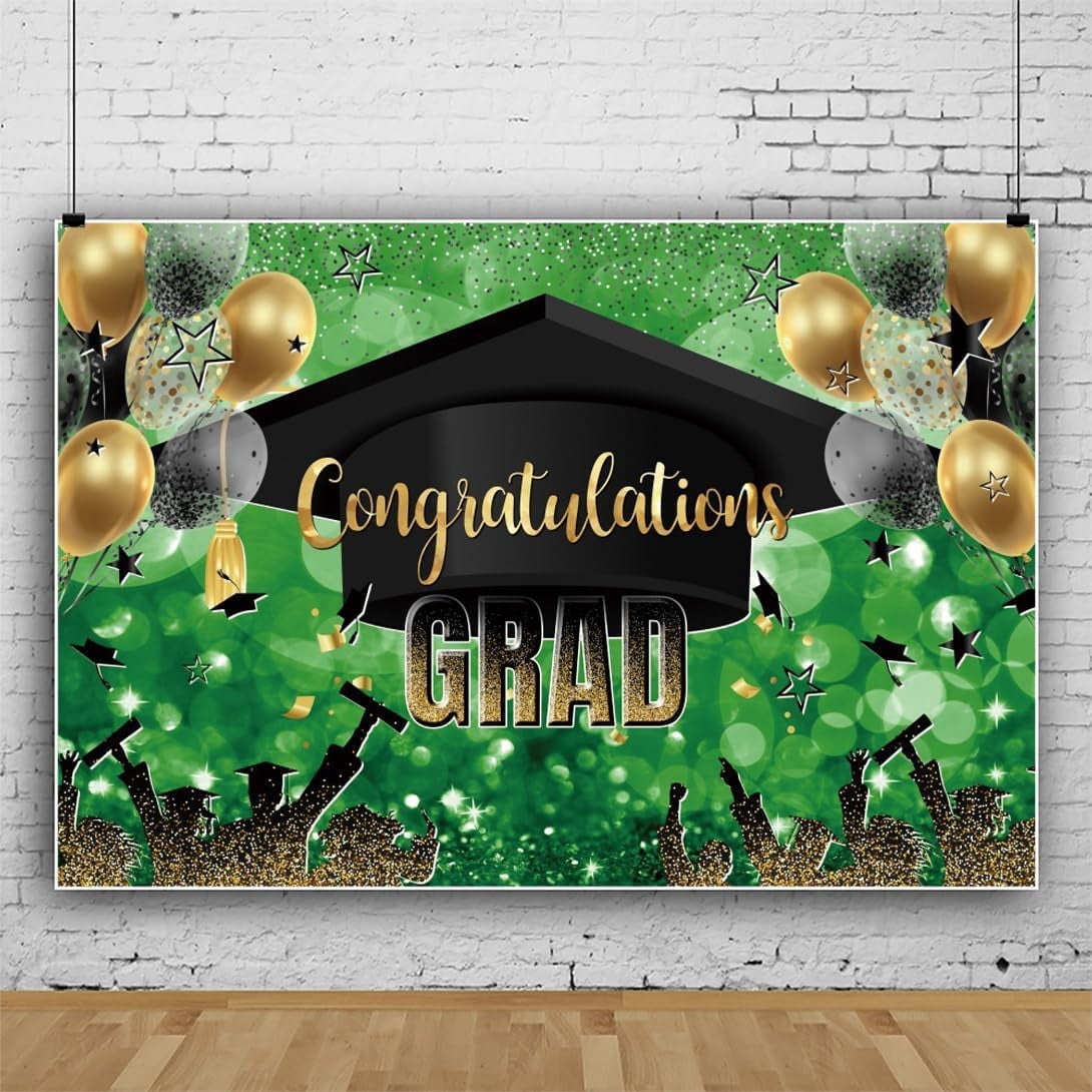 Congratulations Grad Backdrop Green Black and Gold Class of 2024 ...