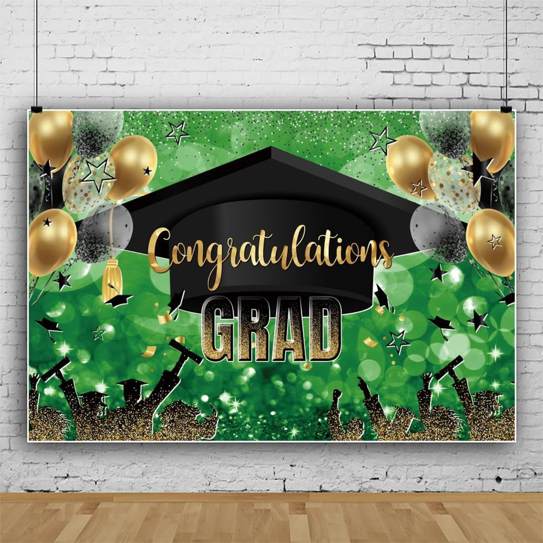 Congratulations Grad Backdrop Green Black and Gold Class of 2024 ...
