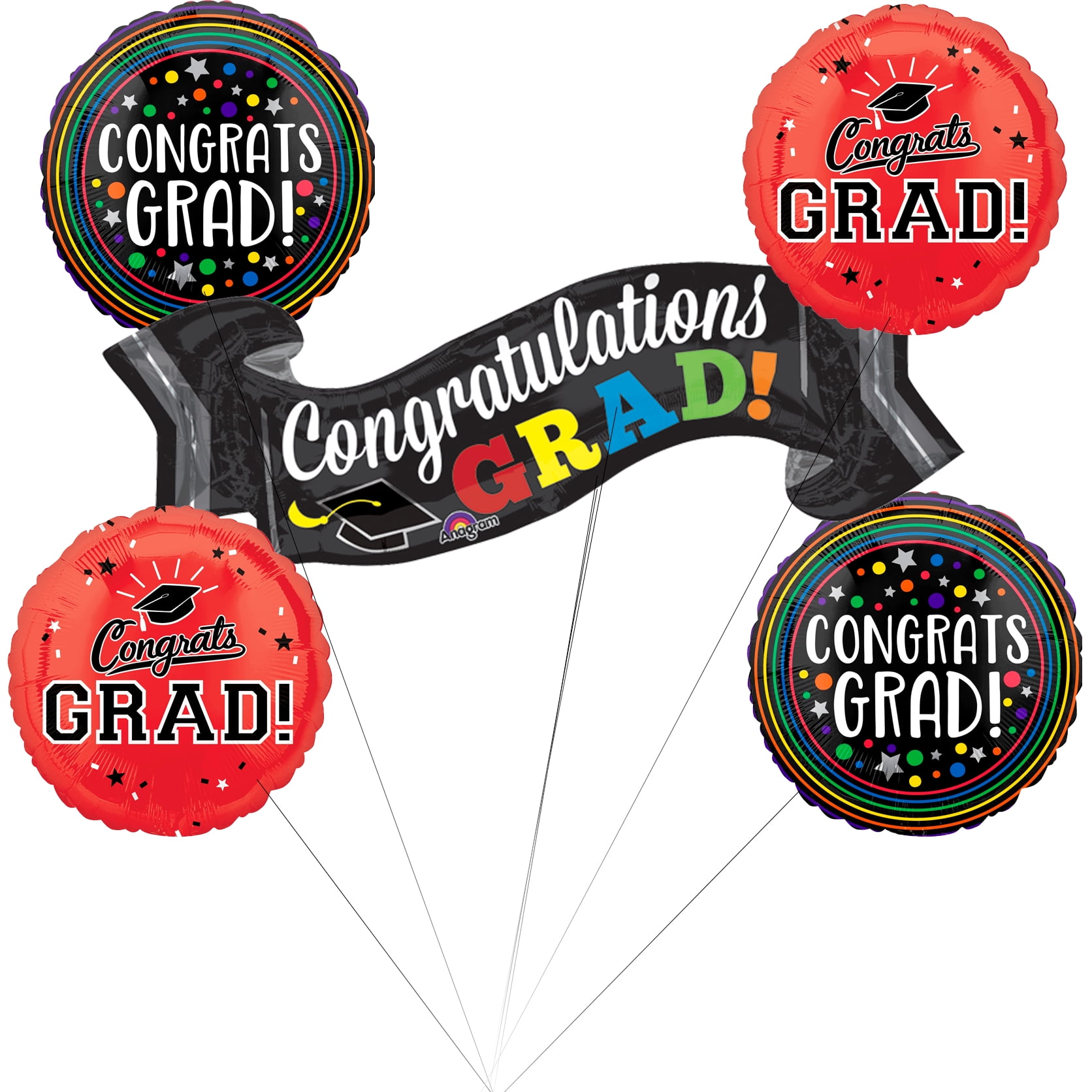 Congratulations Grad Banner Graduation School Colors 5pc Foil Balloons ...