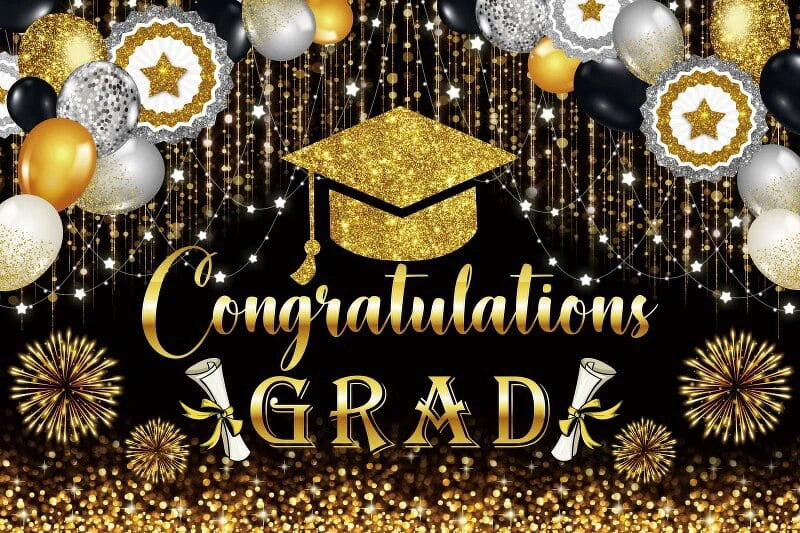 Congratulations Grad Photo Backdrop Gold and Black Balloons Bachelor ...