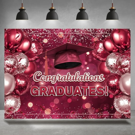 Congratulations Graduates Backdrop Maroon Bokeh Balloon Class of 2025 ...