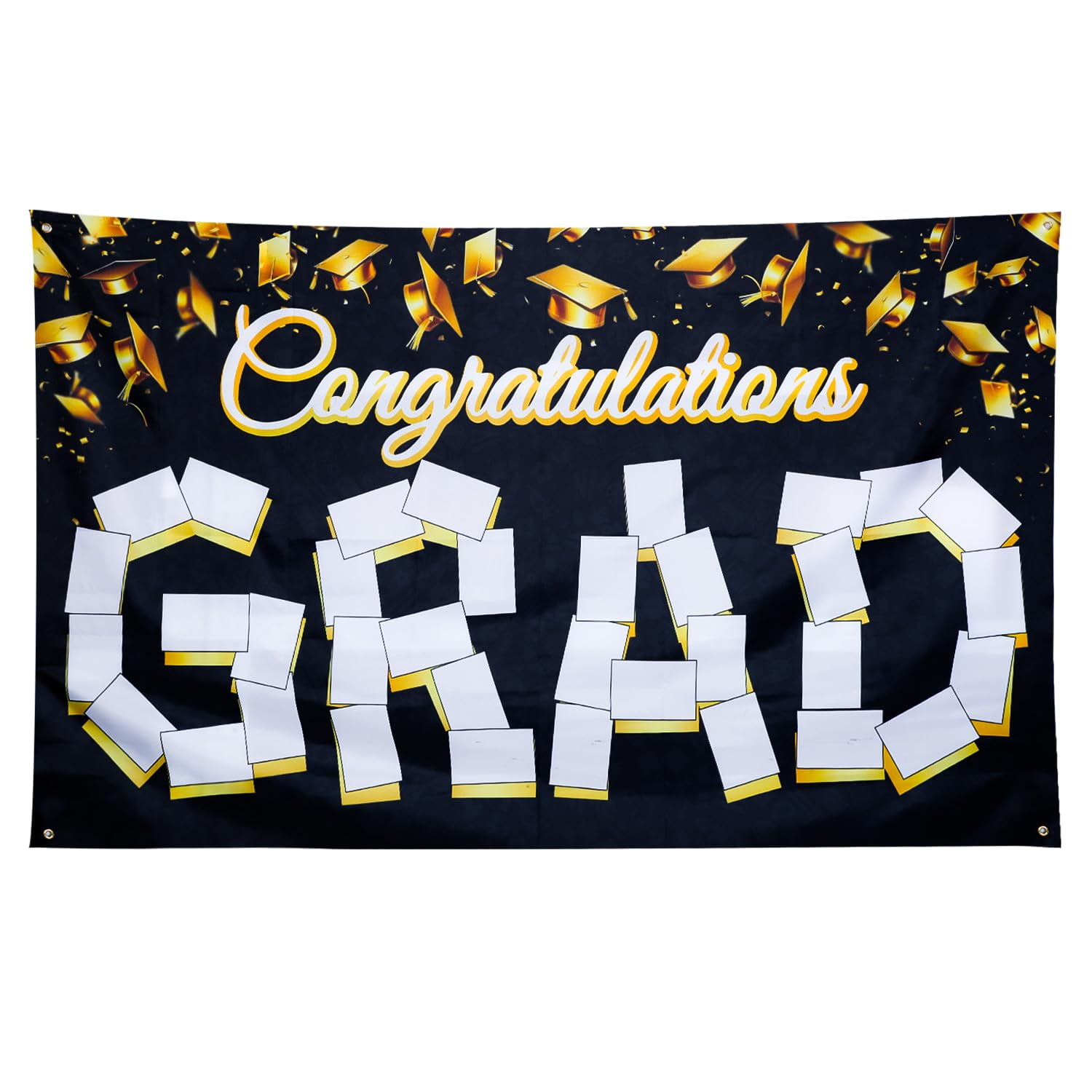Congratulations Graduation Backdrop, Gold MMF7 and Black 71x43in Grad ...