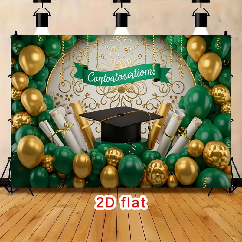 Congratulations Graduation Backdrop Green Gold Balloons Class of 2026 ...