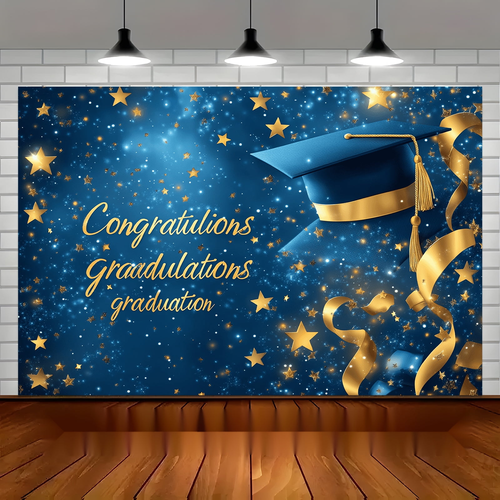 Congratulations Graduation Blue Golden Stars Sparkle Theme Background ...