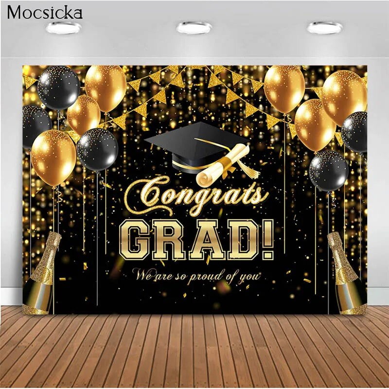 Congratulations Graduation Photography Backdrop Bachelor Cap Decoration ...