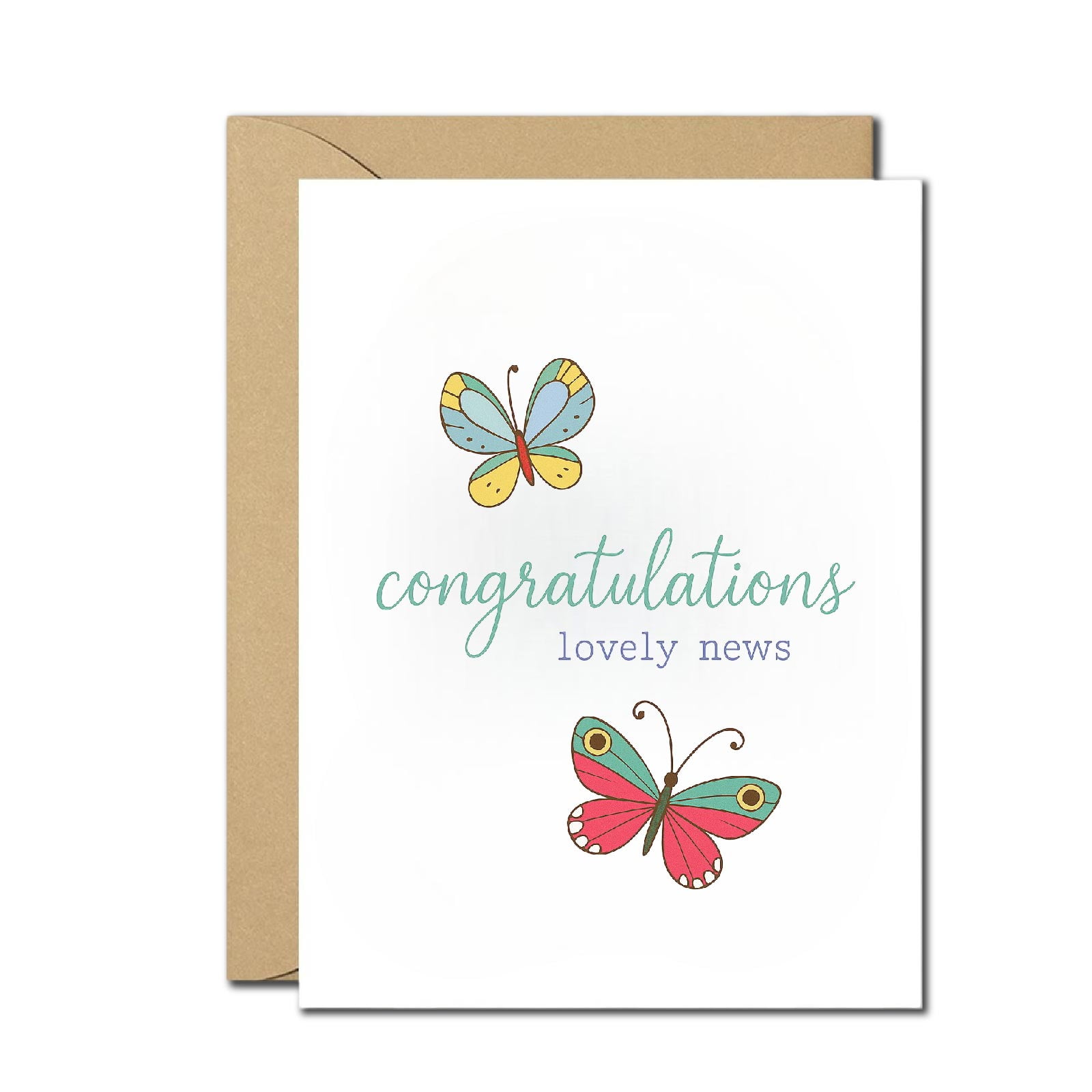 Congratulations Greeting Card - “Lovely News” Butterfly Design, Blank ...