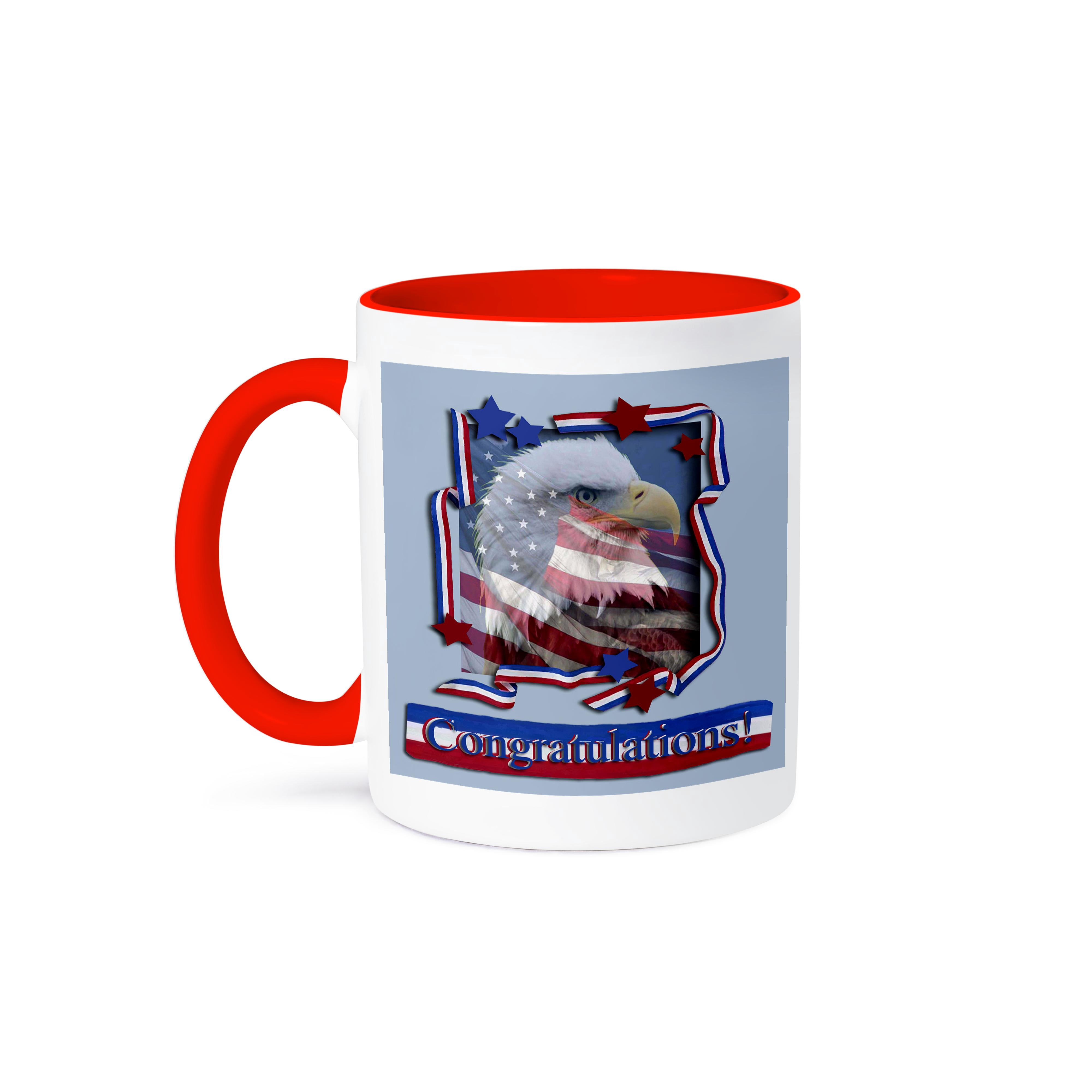 3dRose, Congratulations Patriotic Eagle, 11oz Two-Tone Red Mug ...