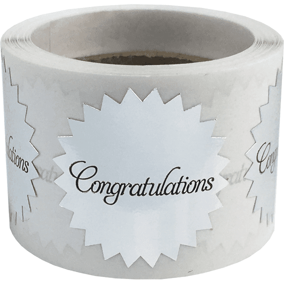 Congratulations Stickers Metallic Silver Seals 1 Inch 100 Adhesive ...