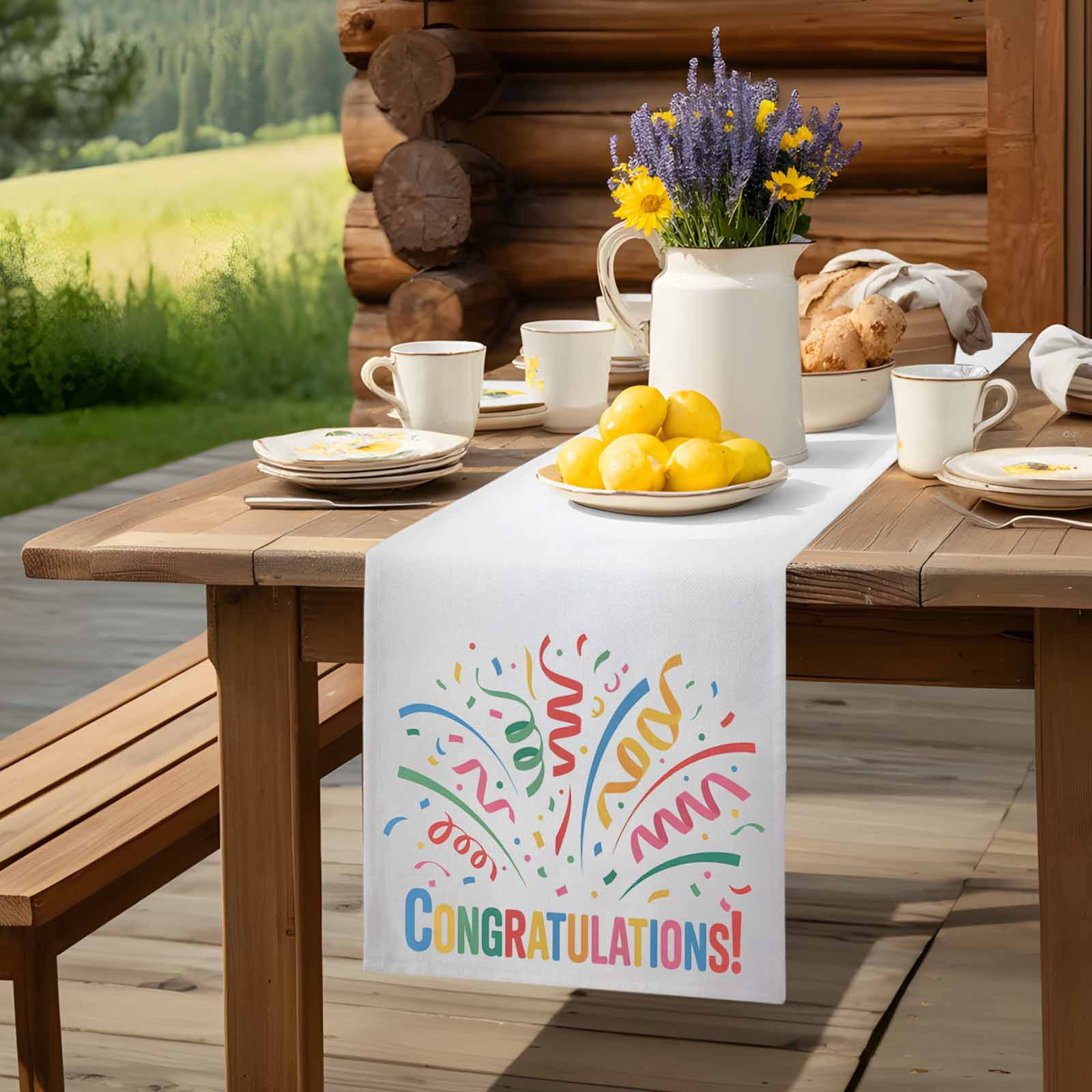 Congratulations Words Table Runner 13x72in Non-Slip Cotton Linen Table ...