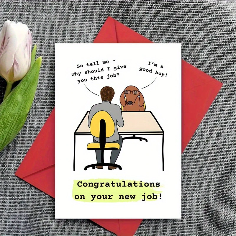 Congratulations on Your New Job Card – Humorous Dog Interview Design ...