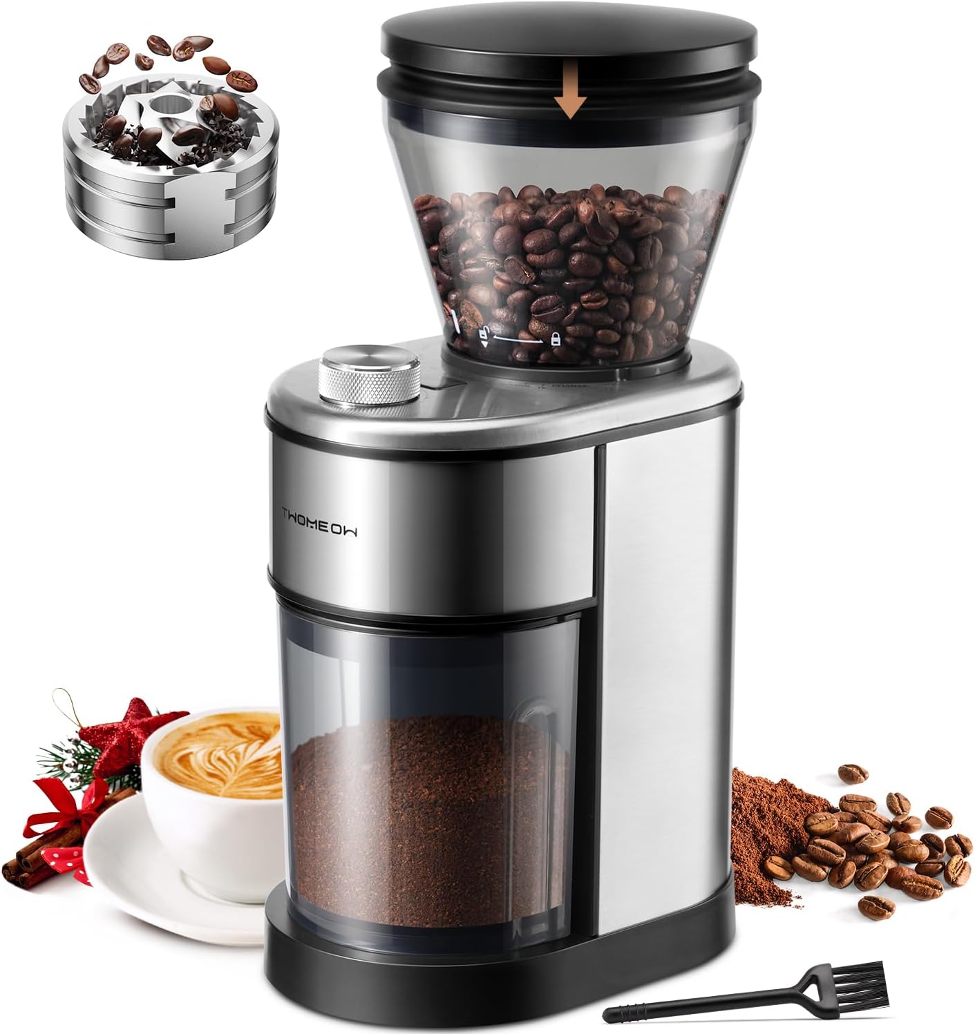 Conical Burr Coffee Grinder, Stainless Steel Coffee Grinder Electric ...