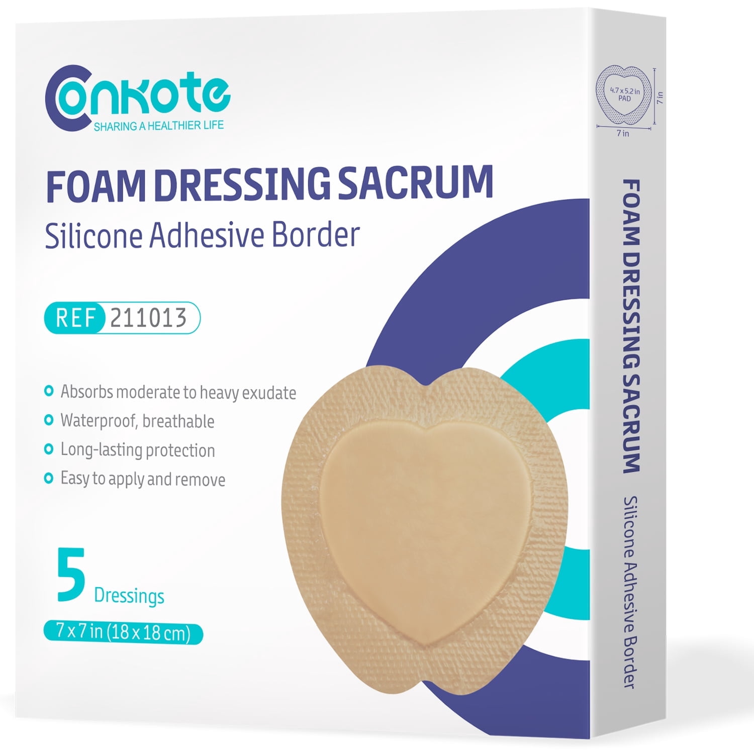 Conkote Sacral Silicone Foam Dressing 7‘’x 7‘’, Bed Sore Treatment ...