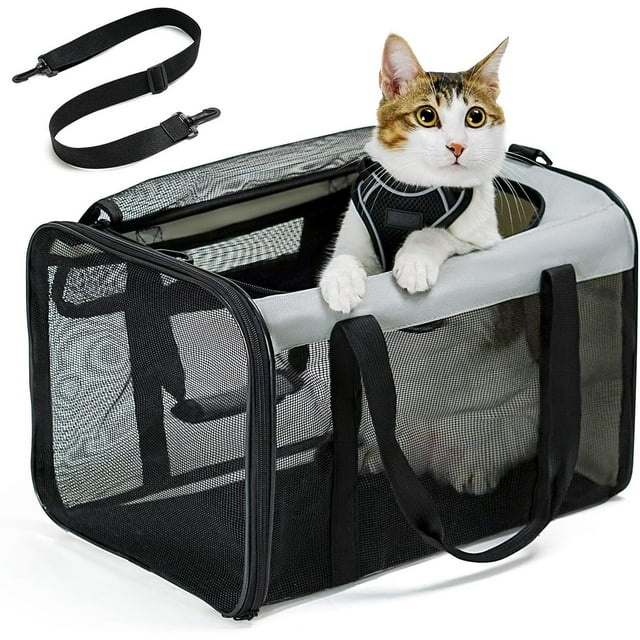 Conlun Cat Carrier,Soft-Sided Cat Carriers with 4-Sided Mesh,Airline ...
