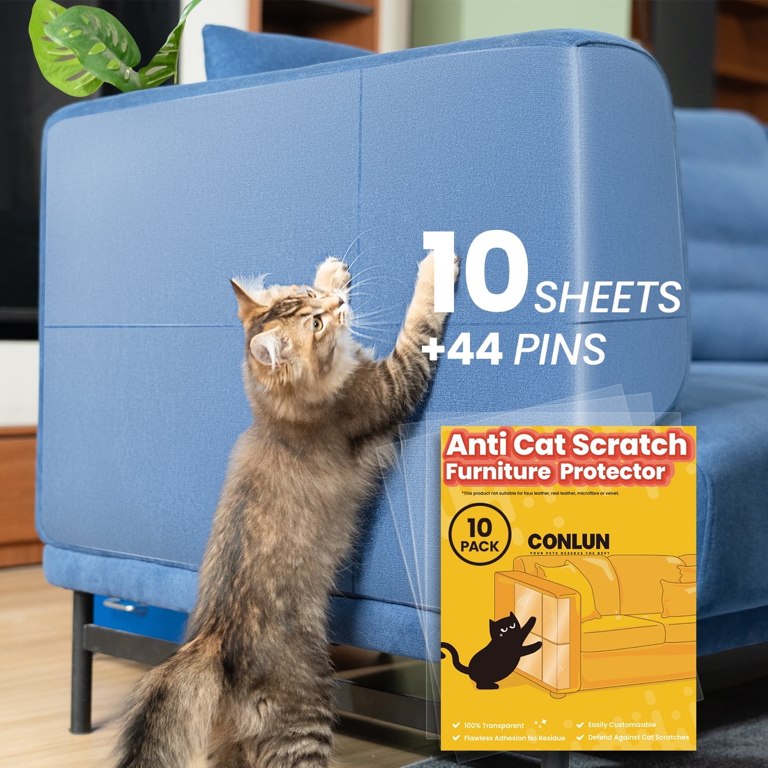 Conlun Cat Scratch Furniture Protector-10pack Couch Protector from Cat ...
