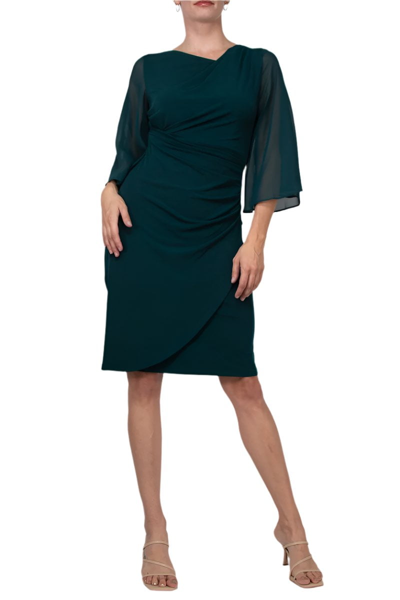 Connect Apparel Asymmetrical Neck Flutter Sleeve Chiffon Dress Color ...