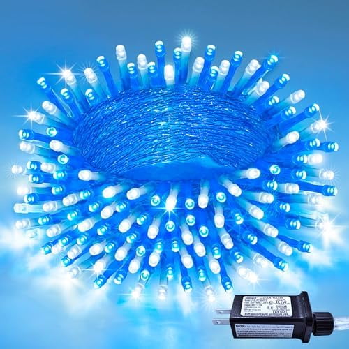 Connectable Blue and White Christmas Lights, 8 Modes 100 LED Twinkle ...