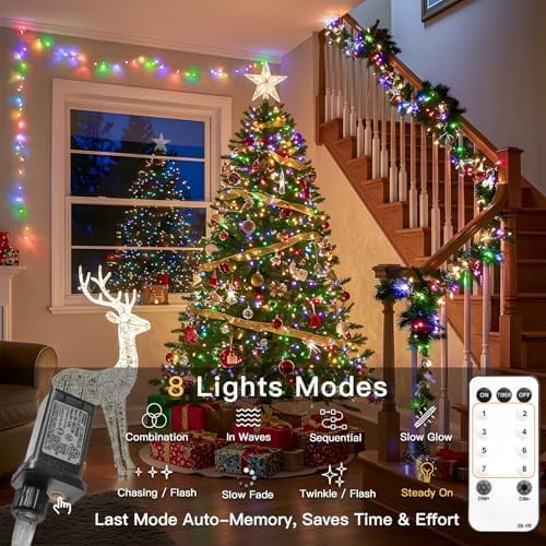 Connectable Christmas Lights with Remote, Multicolor String Lights with ...