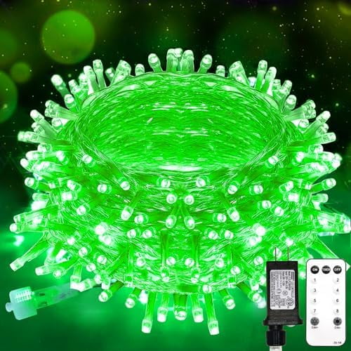 Connectable Green Chirstmas Lights Outdoor with Remote, 66ft 200 LED ...