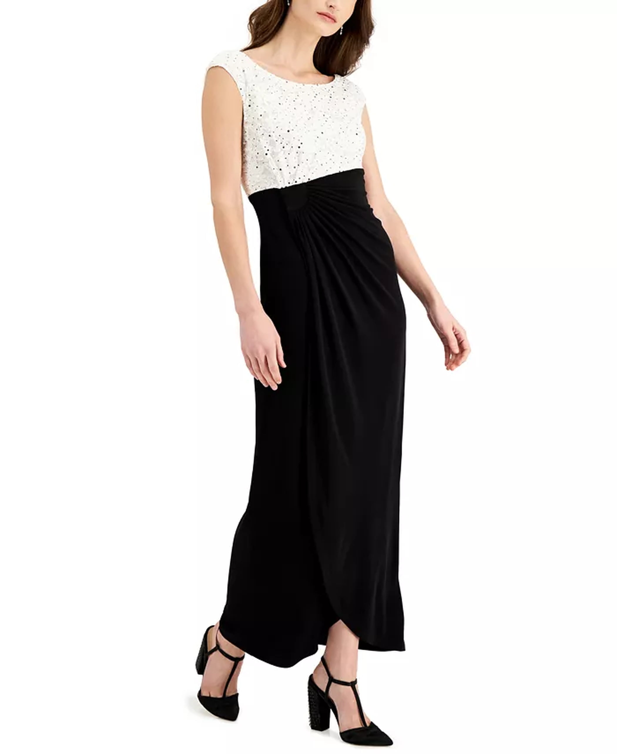 Connected Apparel Black & White Maxi Dress - Plus Size Formal Gown ...