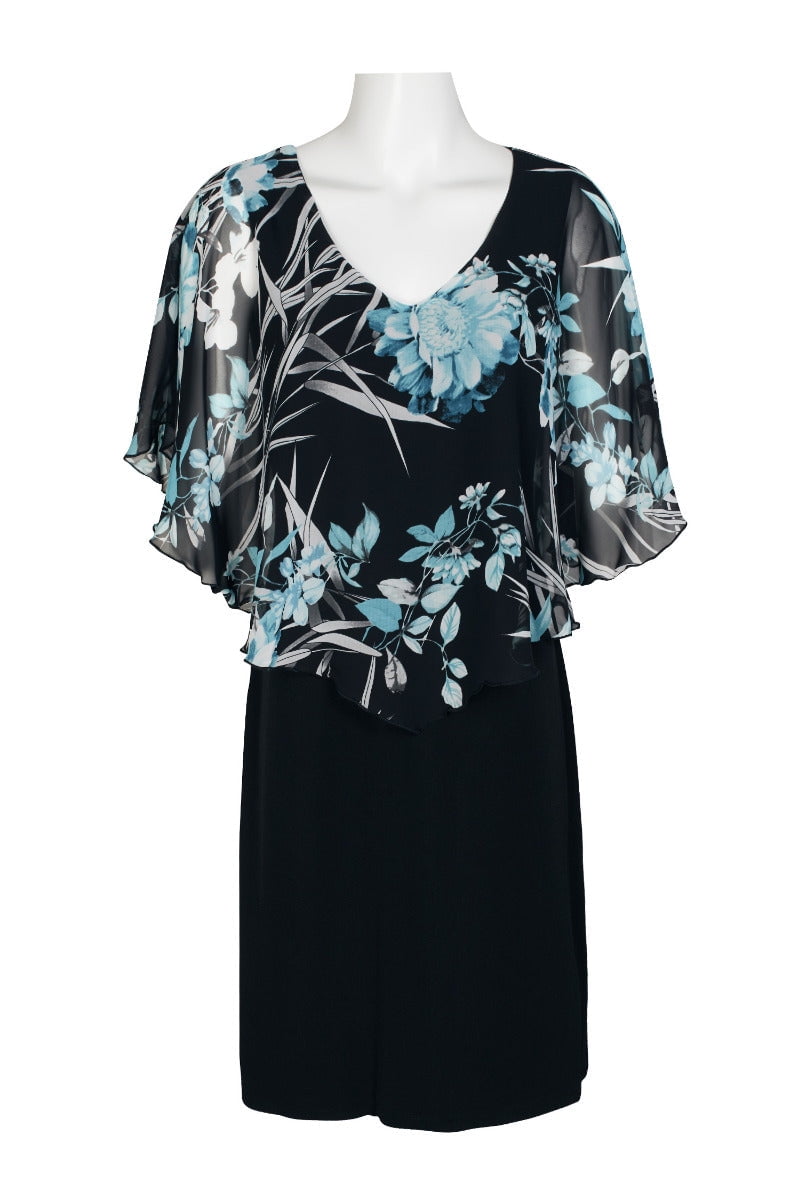 Connected Apparel V-Neck Floral Print Cape Sleeve Chiffon & ITY Dress ...