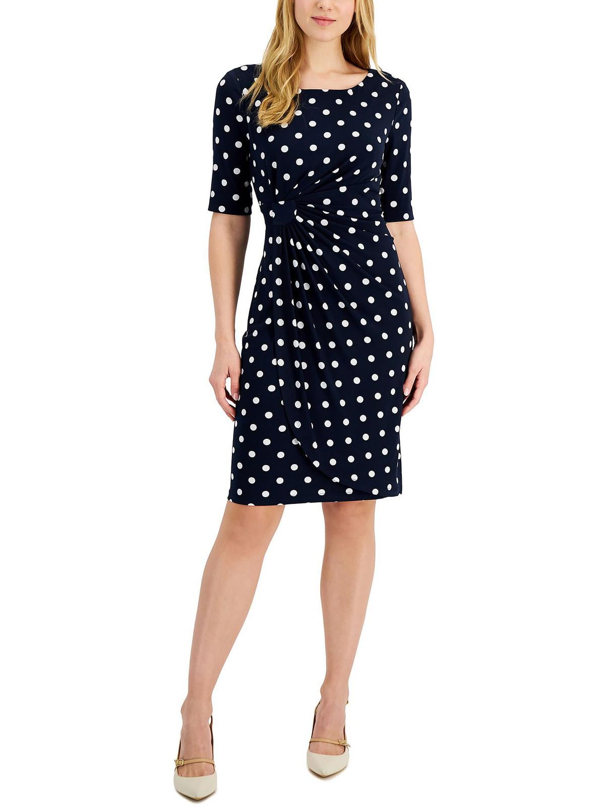 Connected Apparel Womens Petites Polka Dot Ruched Sheath Dress ...